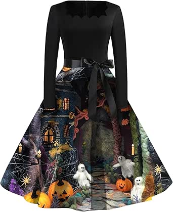 Amazon.com: Womens Halloween Costumes Long Sleeve Square Neck Midi ...
