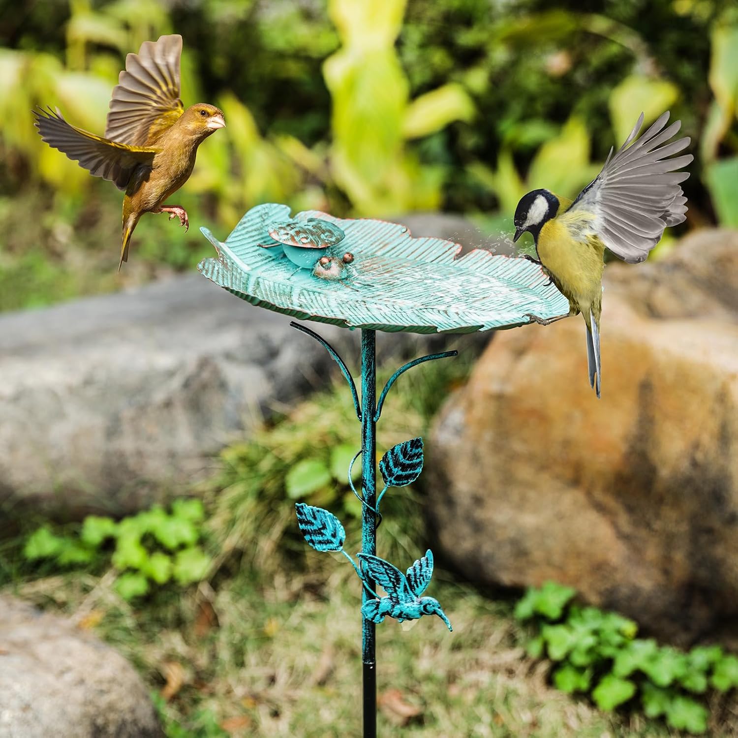 Amazon.com: Blue Leaf Metal Bird Bath for Outside ，Attractive Outdoor ...
