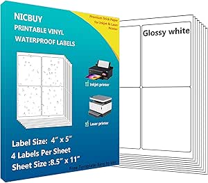 4 Up Glossy White Waterproof Shipping Address Labels, 60 Labels 4" x 5 ...