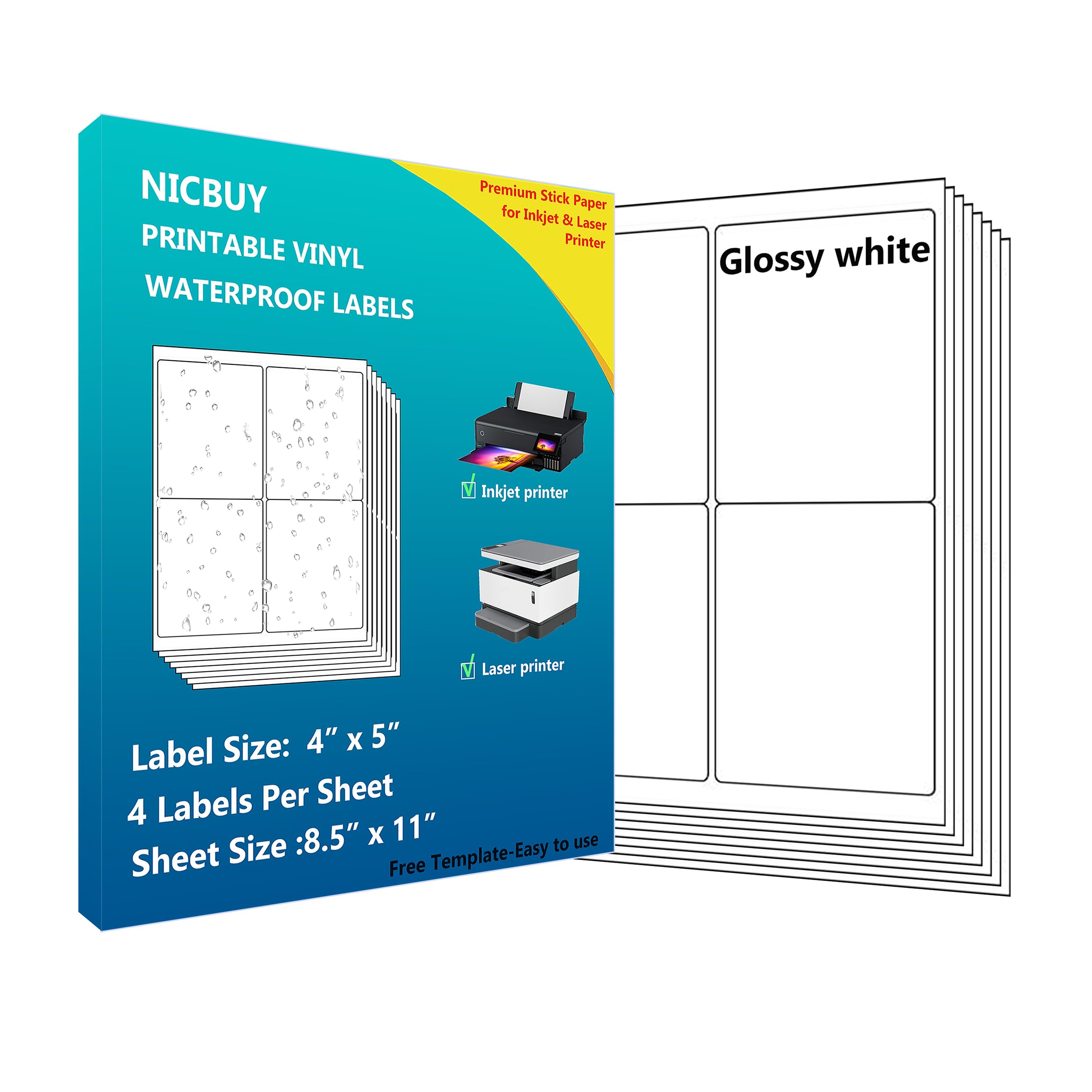 Amazon.com : 4 Up Glossy White Waterproof Shipping Address Labels, 60 ...