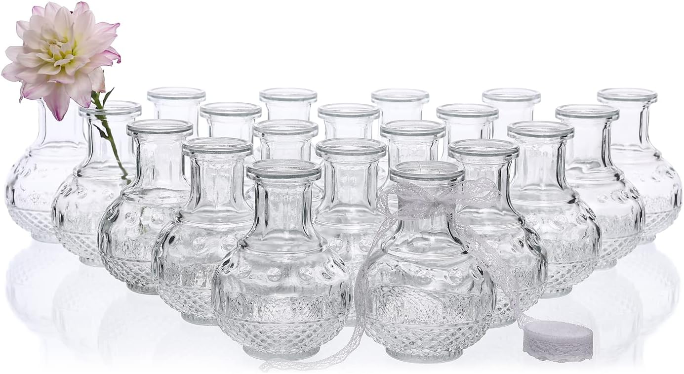 Amazon.com: Set of 20 Small Glass Vase with Lace, Bud Vases in Bulk for ...