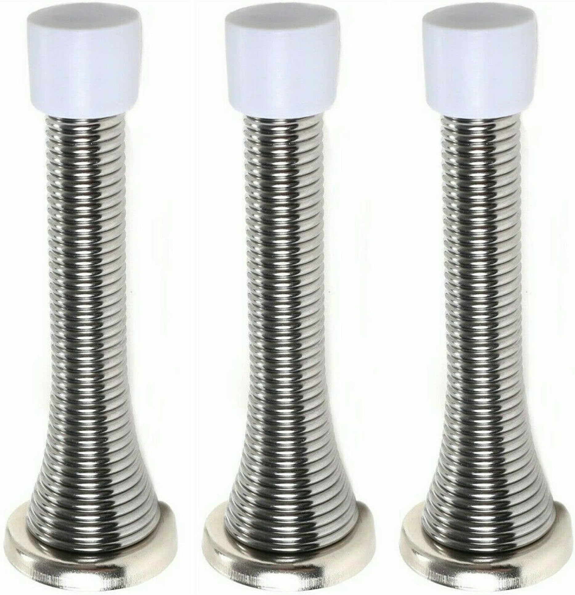 3 x fiXte Wall Mounted Chrome Spring Door Stop Sprung Stopper Skirting ...