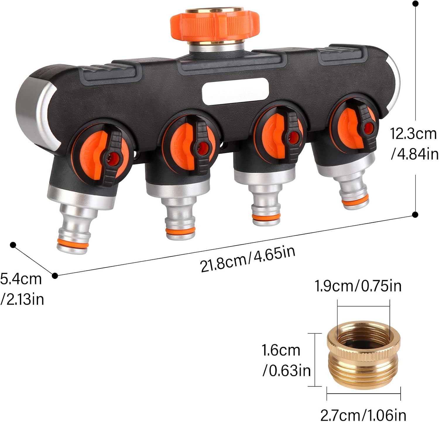 4-way distributor: 3/4 inch and 1/2 inch water distributor with water ...