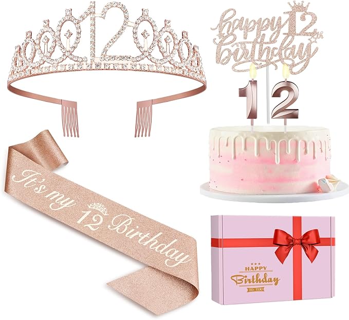 Amazon.com: 12th Birthday Decorations for Girls Including Sash, Crown ...