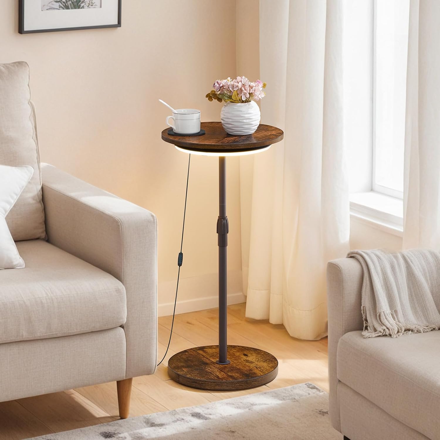 Amazon.com: MAHANCRIS Small Round Side Table, Adjustable Height Drink ...