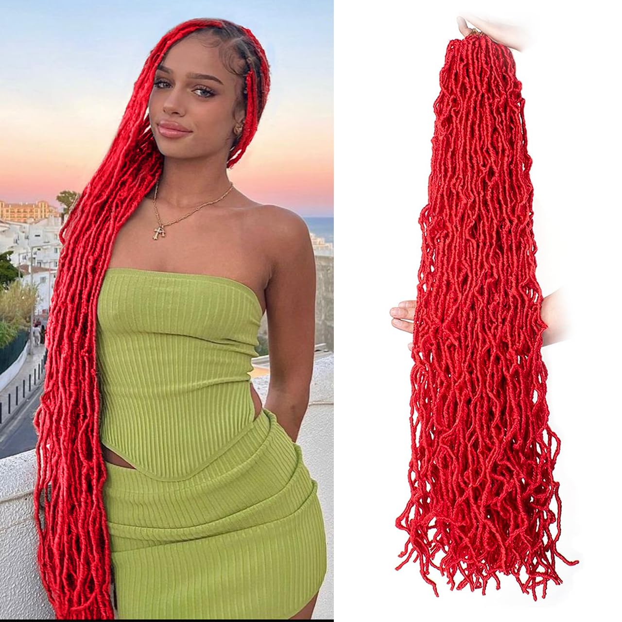 Amazon.com : ZRQ 36 Inch Red New Faux Locs Hair Goddess Locs Pre-Looped ...