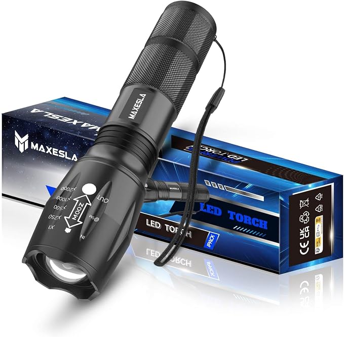 Maxesla LED Torch 2000 Lumens Gifts for Men Dad Kids, Zoomable Torches ...