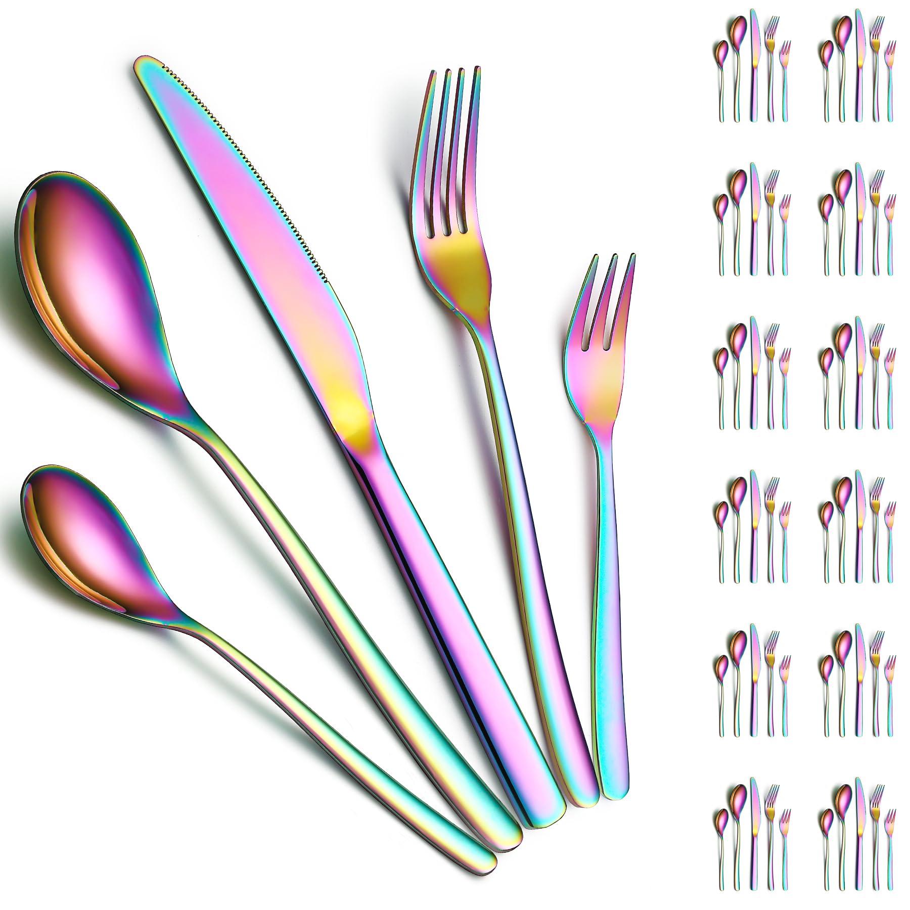 ReaNea Titanium Coated Rainbow Cutlery Set 60 Pieces Service for 12 ...