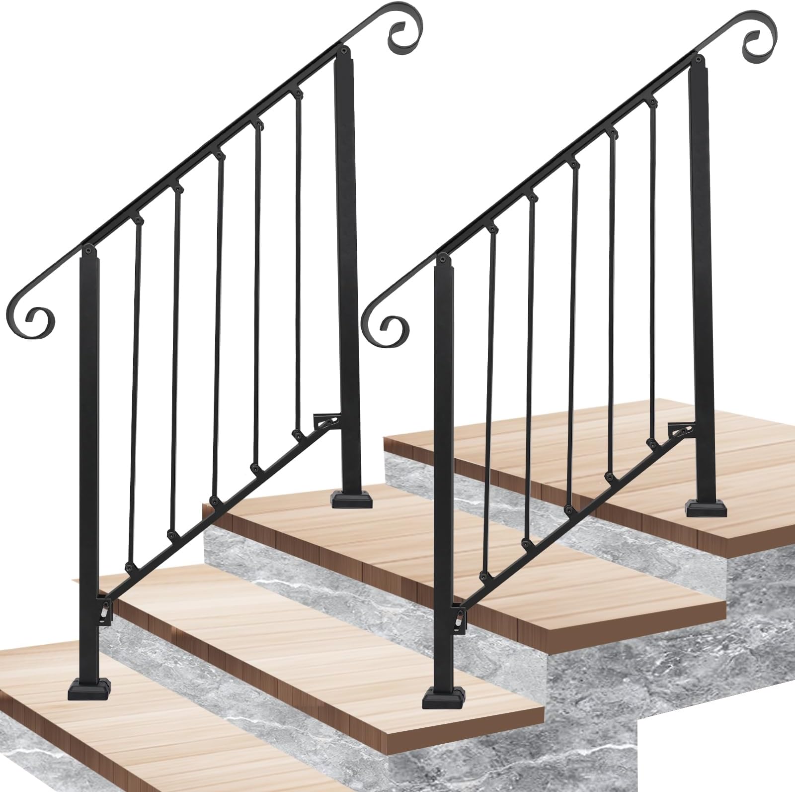 1Pcs Handrails for Outdoor Steps, Outdoor 2-3 Steps Adjustable Wrought ...