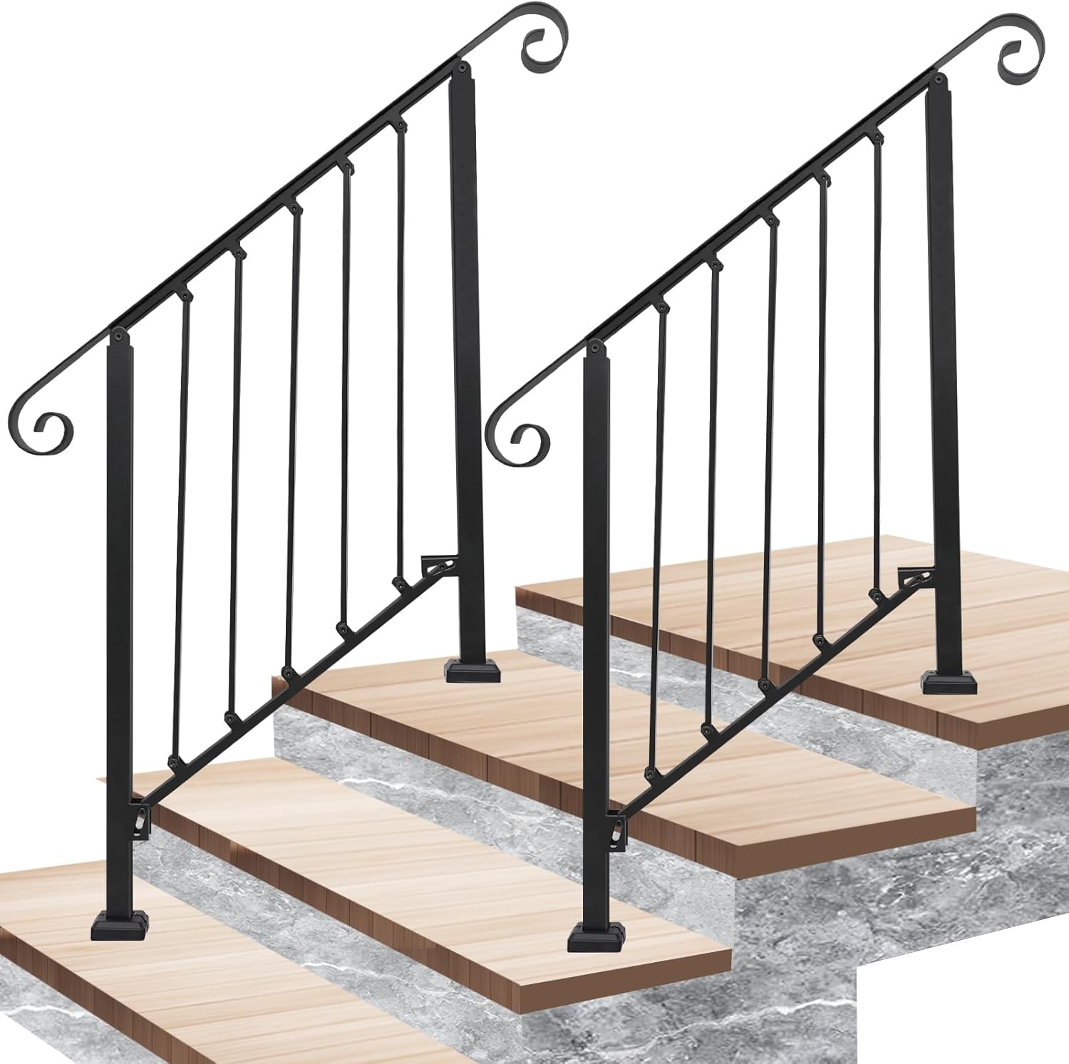 SMONTER Handrails for Outdoor Steps, 2-3 Step Porch Stair Railing for ...