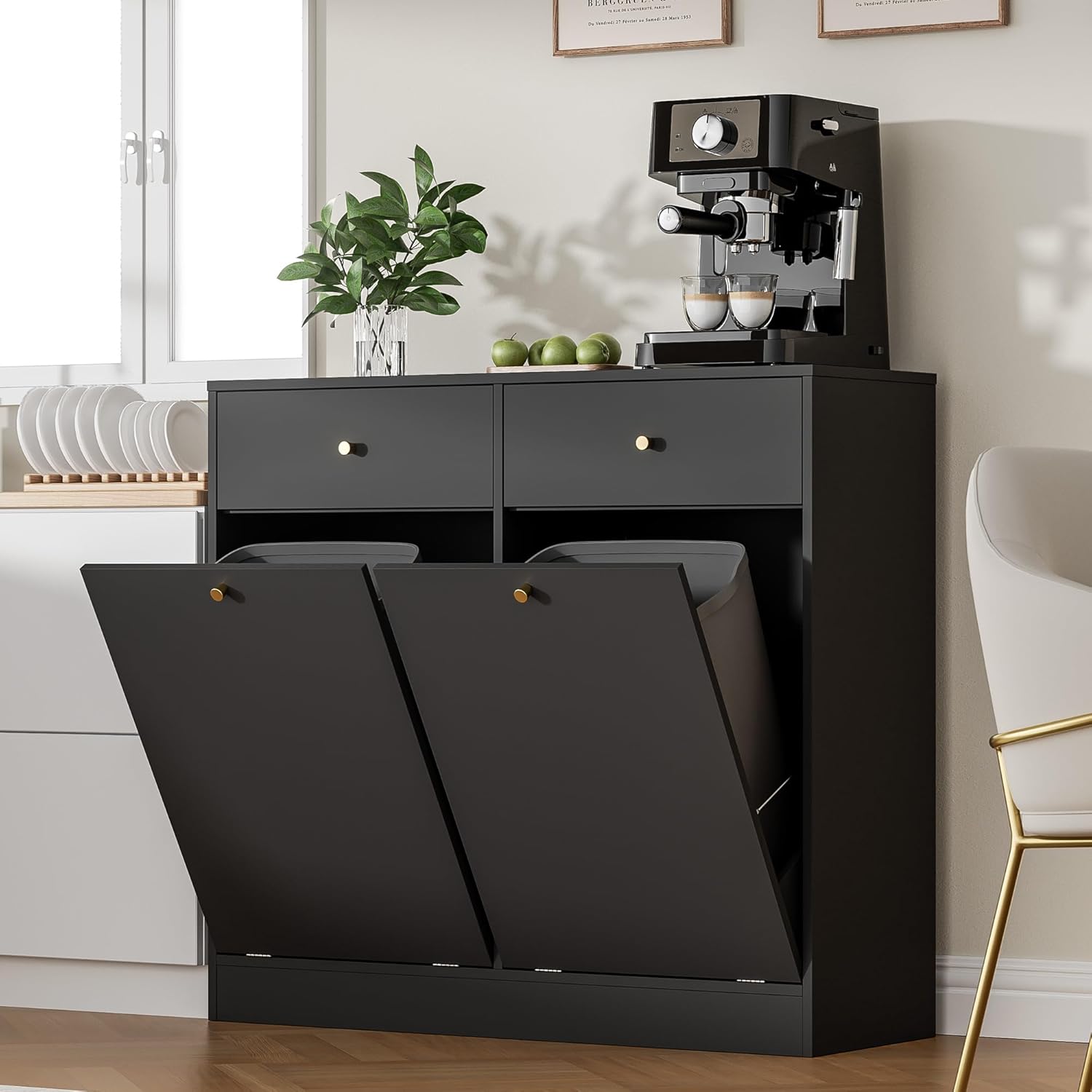 Amazon.com: Housoul Double Tilt Out Trash Can Cabinet, Trash Storage ...