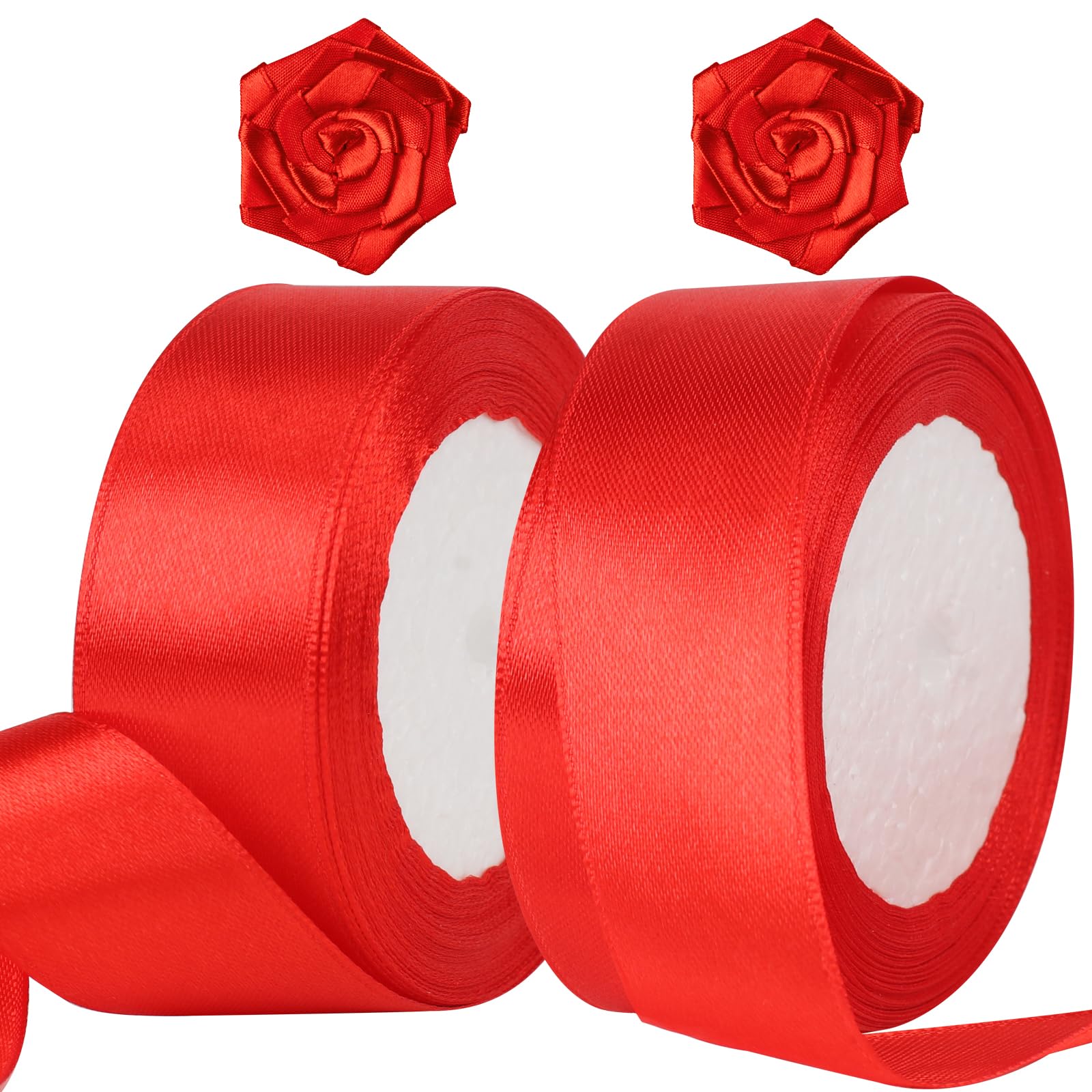 Amazon.com: Phinus 2 Roll 1 inch Red Ribbon, 24 Yards Red Satin Ribbon ...