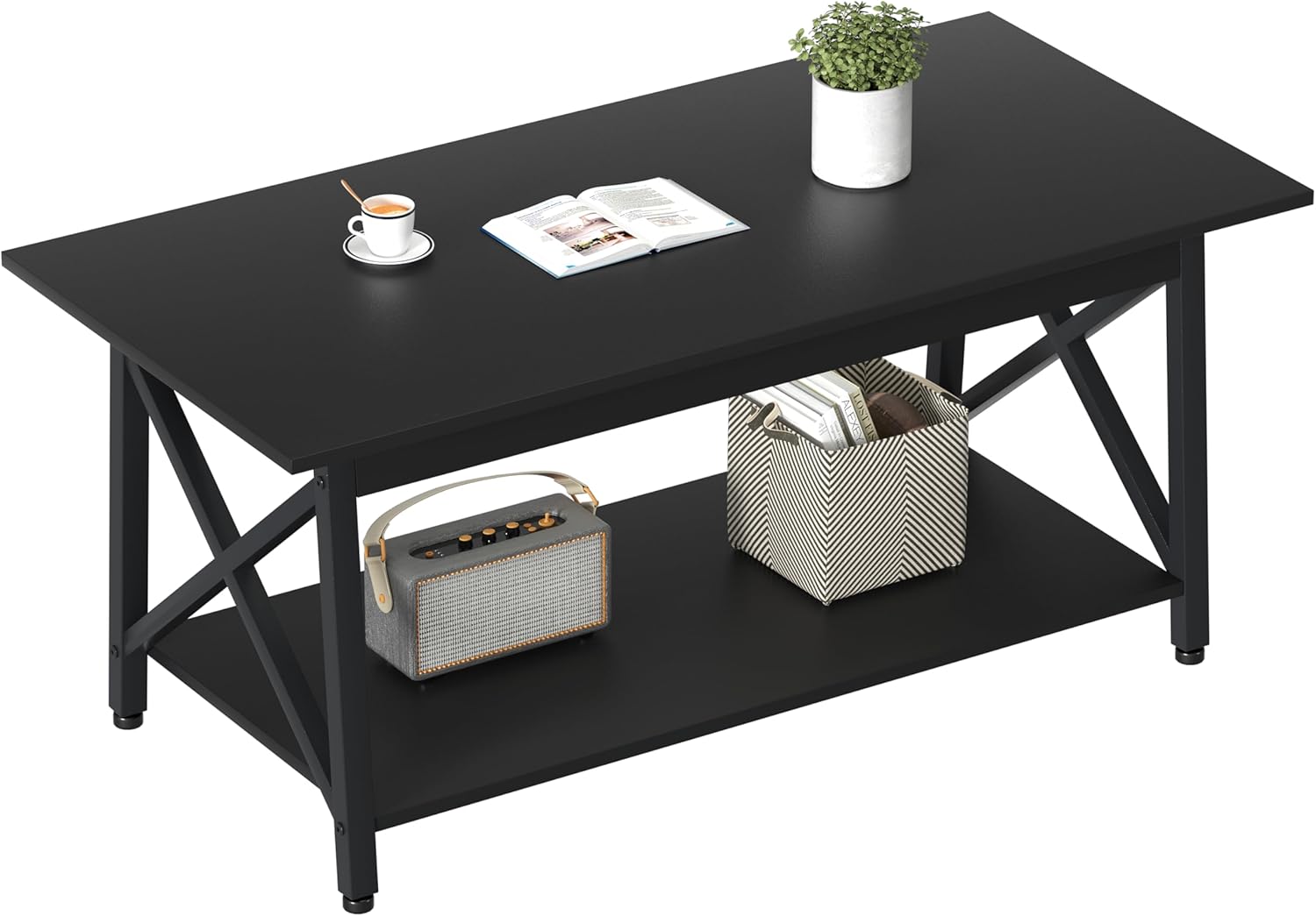 Amazon.com: GreenForest Black Coffee Table with Storage Shelf 39 inch ...