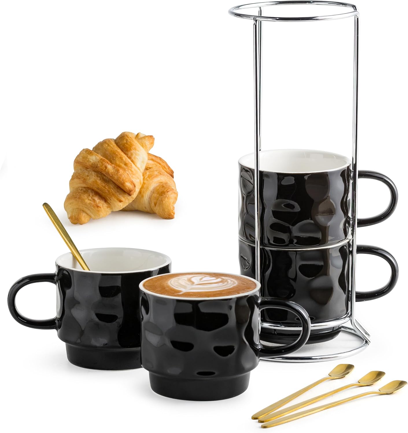 Amazon.com: Gomakren Black Coffee Mugs Set of 4, 11 Ounce Stackable ...