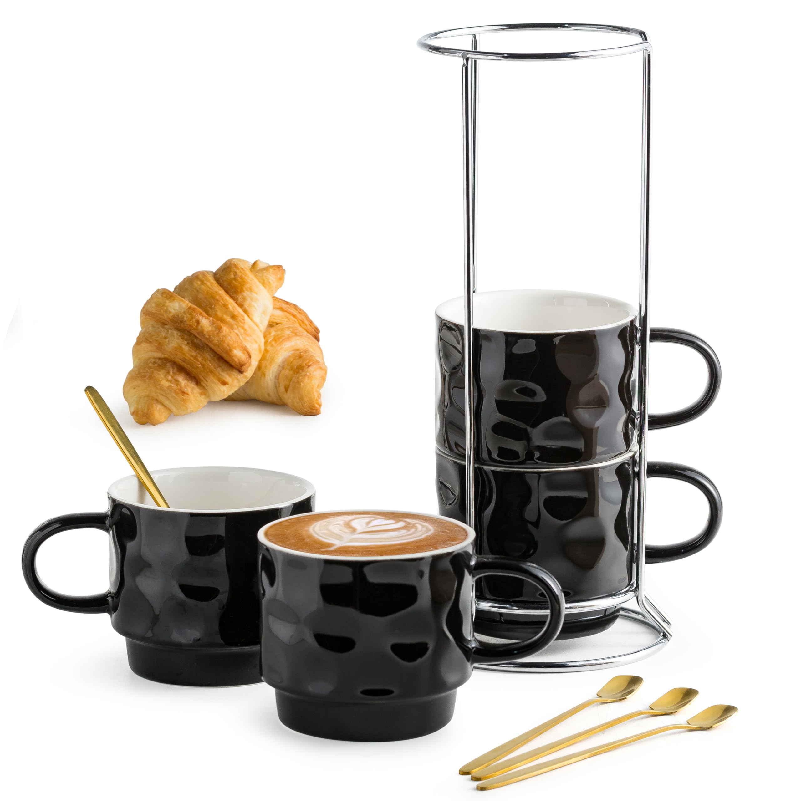 Amazon.com: Gomakren Black Coffee Mugs Set of 4, 11 Ounce Stackable ...