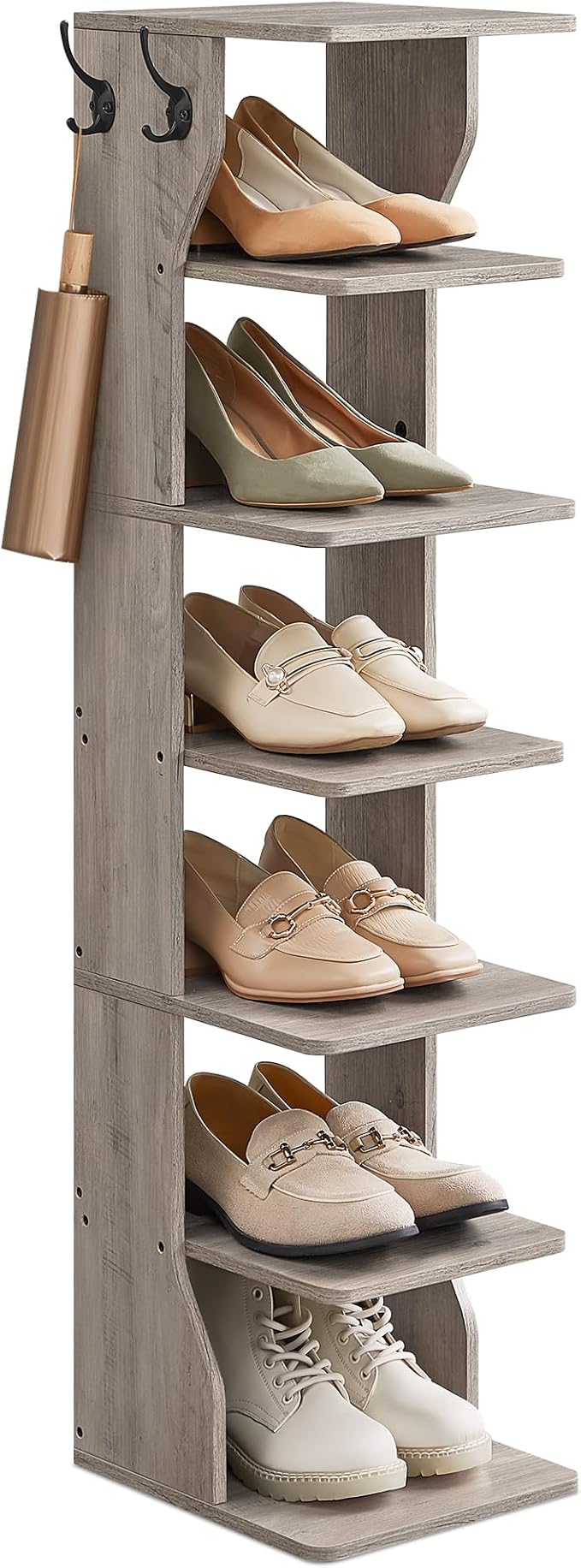 VASAGLE Slim Shoe Rack, Narrow Shoe Storage Organiser, 7-Tier Shoe ...