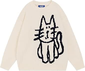 Aelfric Eden Women's Pullover Sweater Hand Drawn Cat Graphic Printed ...