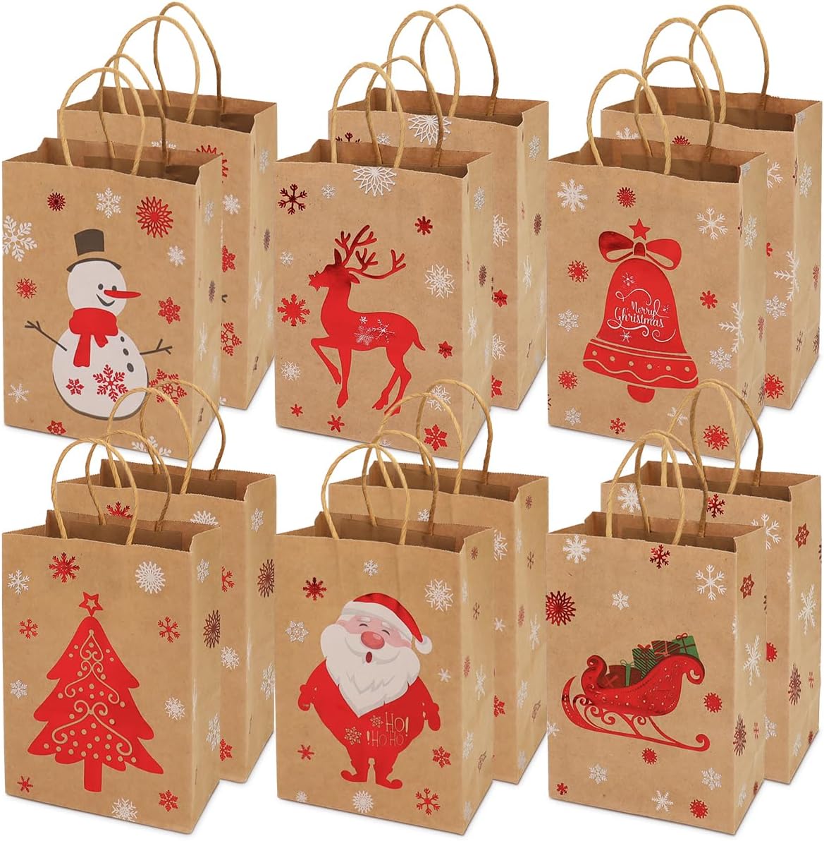 Amazon.com: Christmas Kraft Gift Bags 12 Count Assorted Styles Bags ...
