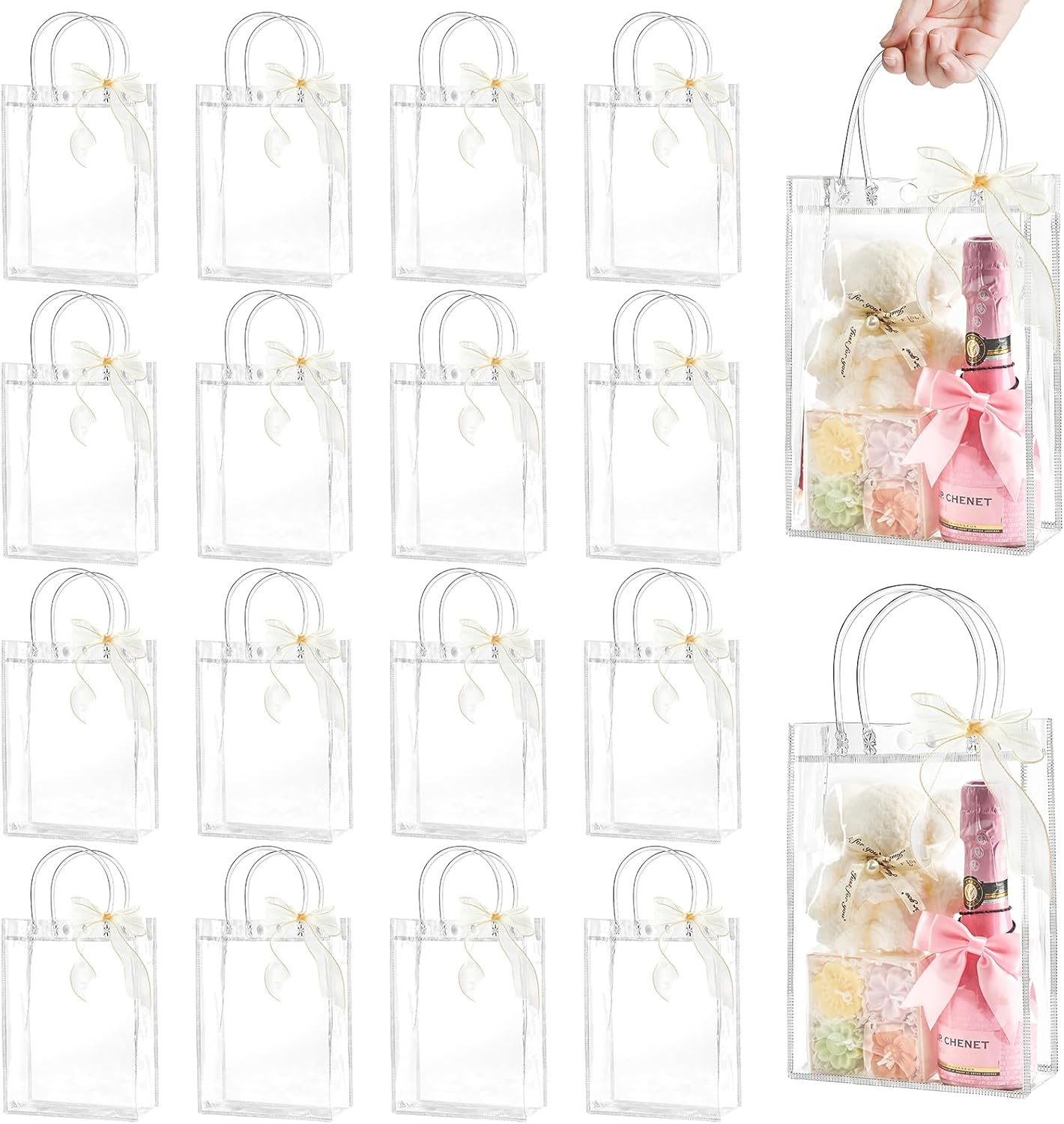 Amazon.com: Ohuimrt 24 PCS Clear Plastic Gift Bags with Handles ...