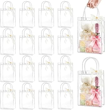 Amazon.com: Ohuimrt 24 PCS Clear Plastic Gift Bags with Handles, 9.1 x ...