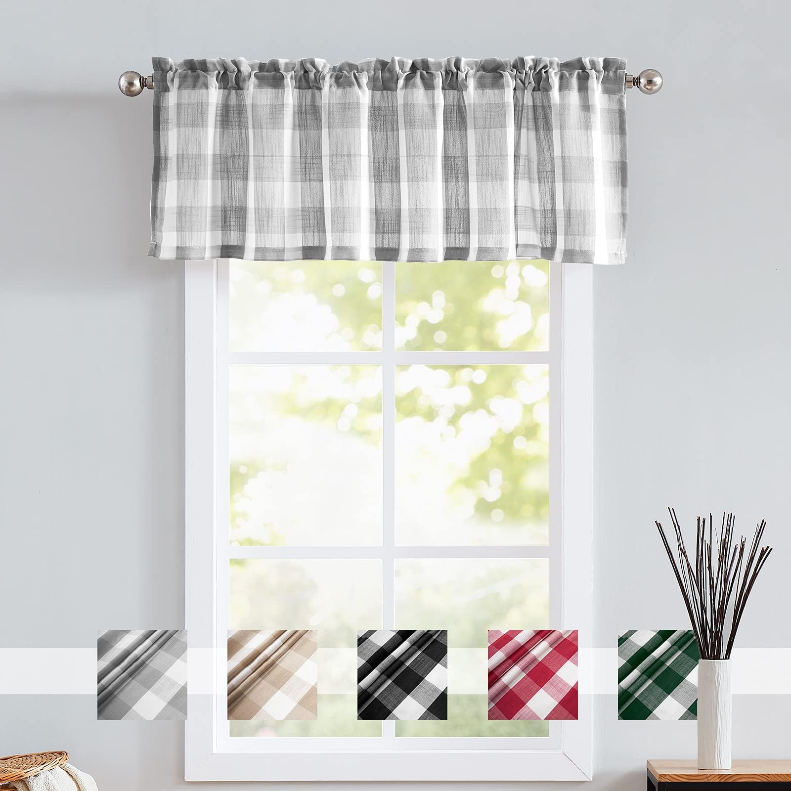 Amazon.com: Estmy Rustic Farmhouse Linen Kitchen Valances for Windows ...