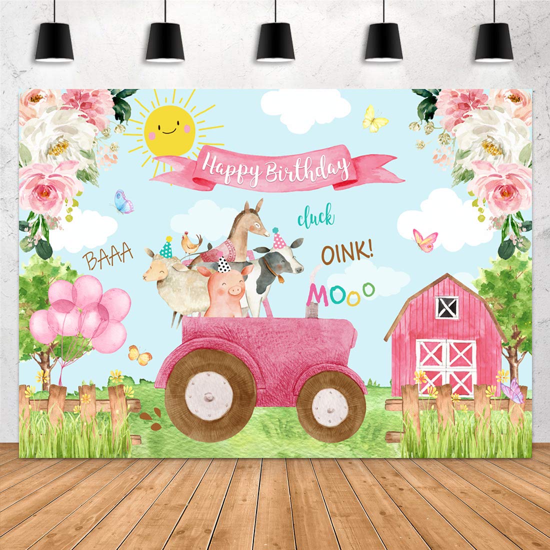 Buy Aperturee Cartoon Farm Animals Happy Birthday Photography Backdrop ...