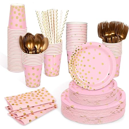 Amazon.com: Decorlife Pink Paper Plates Serve 50, Party Plates and ...