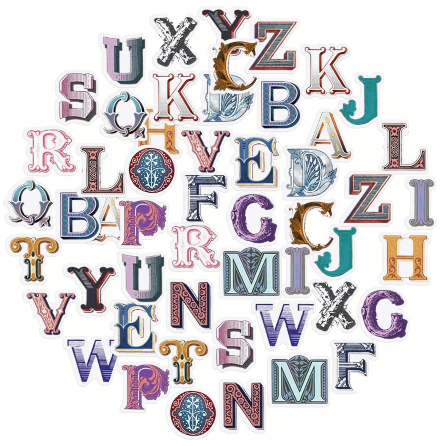 Amazon.com: Obujopal 52 Pcs Vintage Scrapbook Alphabet Letter Stickers ...