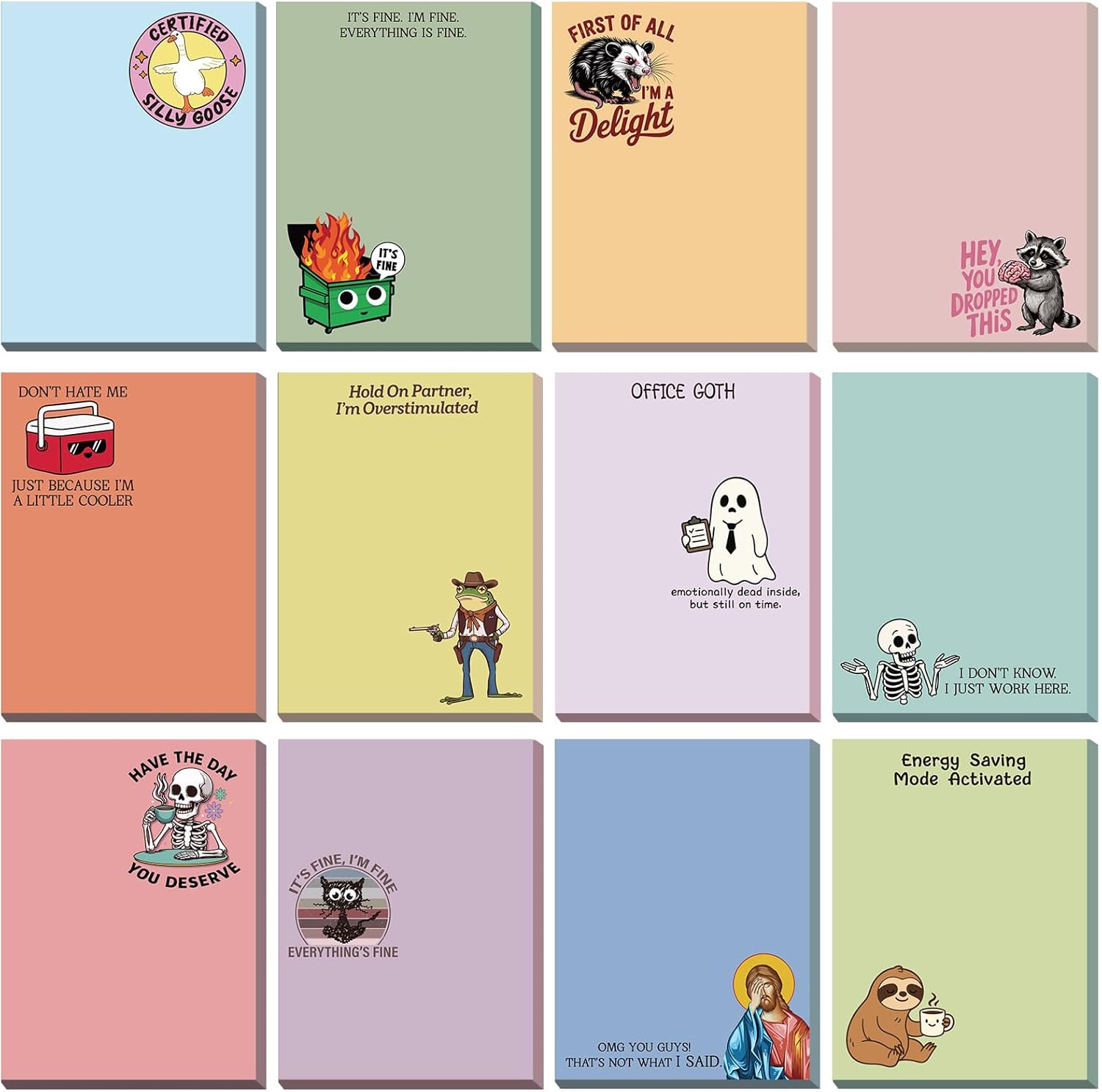 Amazon.com : Saypacck 12 Pcs Funny Sticky Notes for Work 4x3 Inches ...