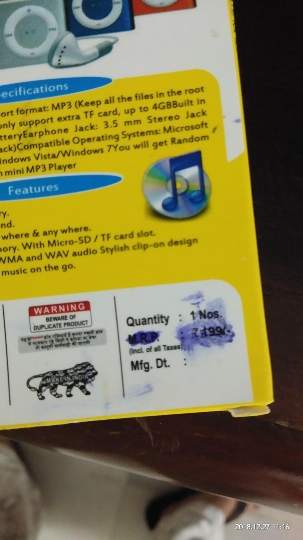 M Tech Digital Display Mini Mp3 Player with Free Data Cable & Earphone ...