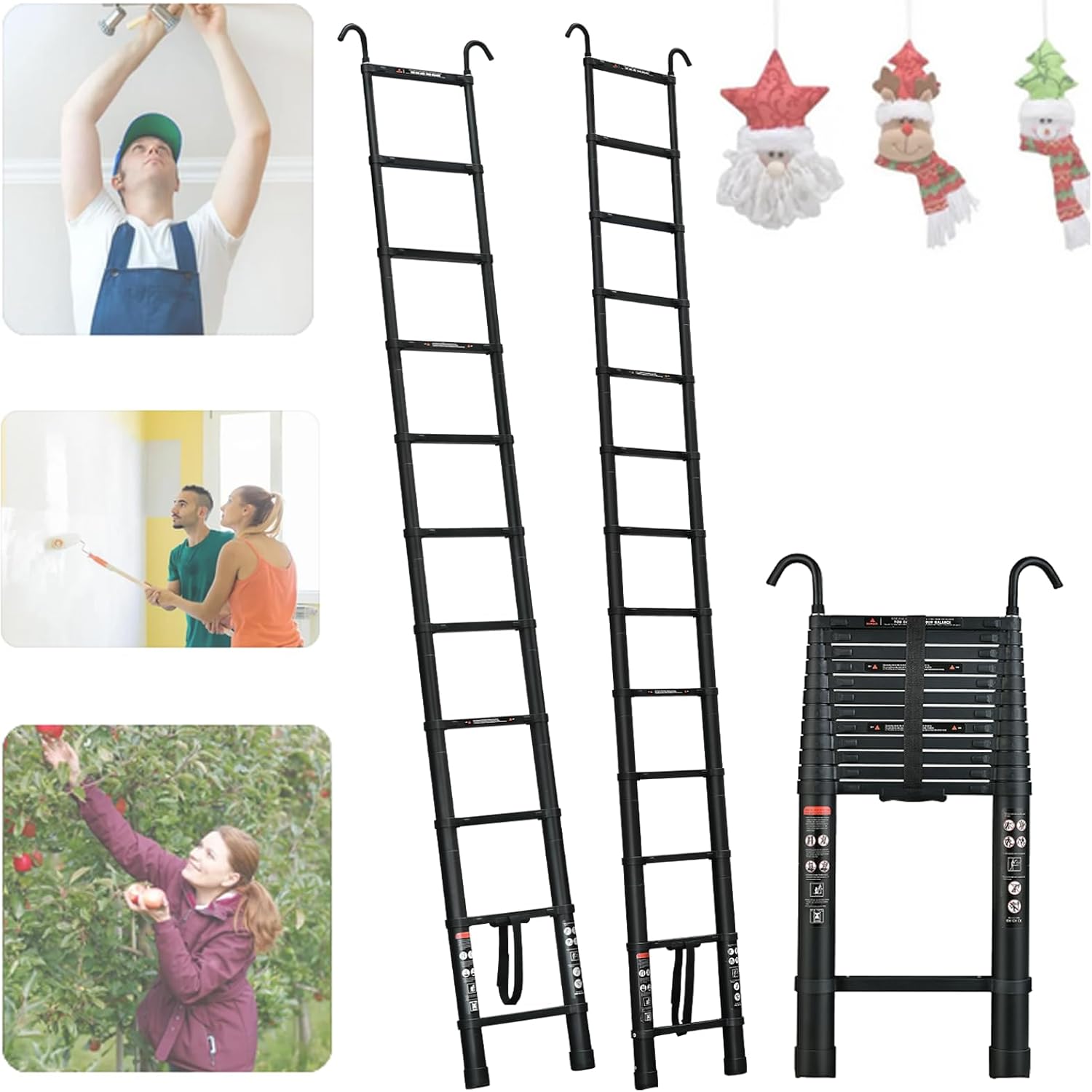 3.2M/10.5FT Telescopic Ladder Portable Loft Ladder, Aluminum Ladders ...