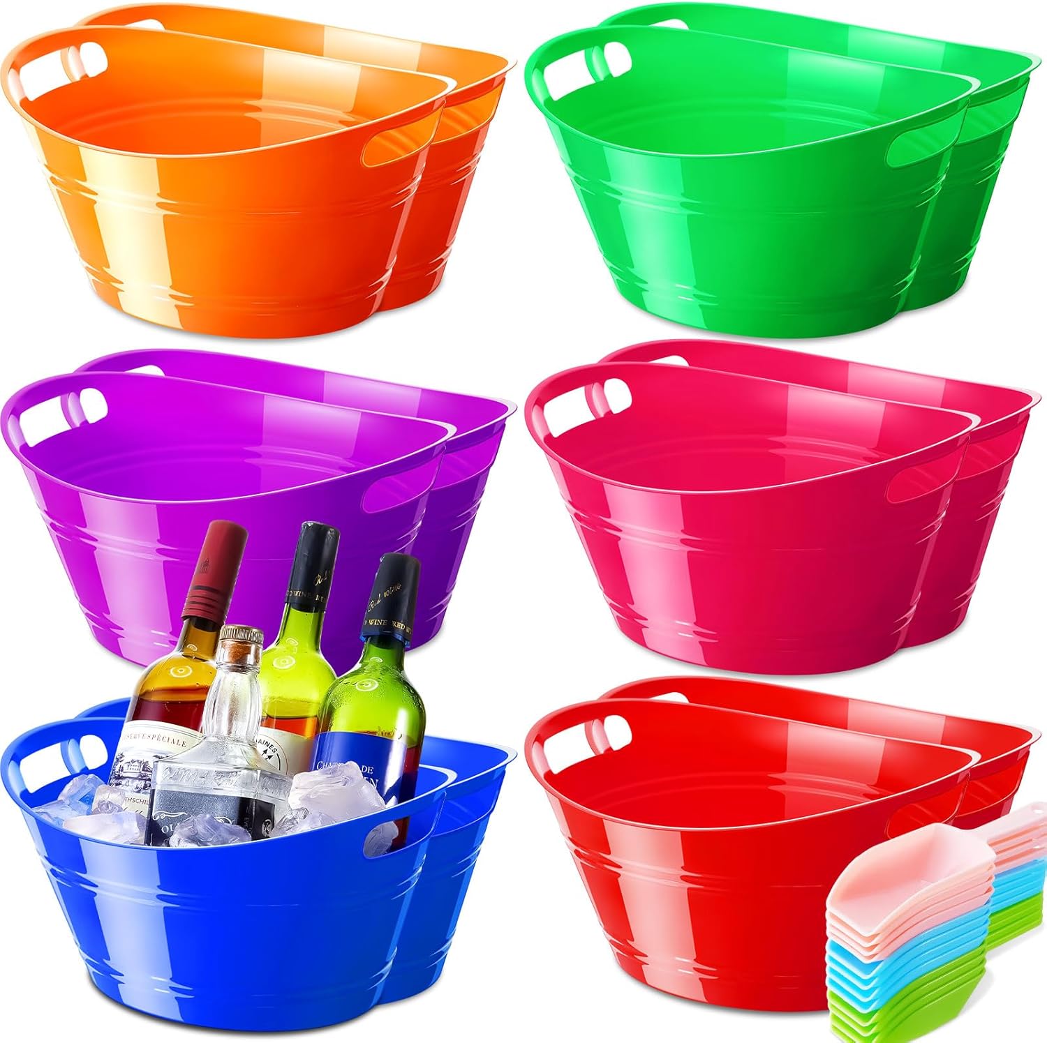 Amazon.com: Dandat 12 Sets Colored Ice Buckets Bulk Plastic Ice Scoop 4 ...