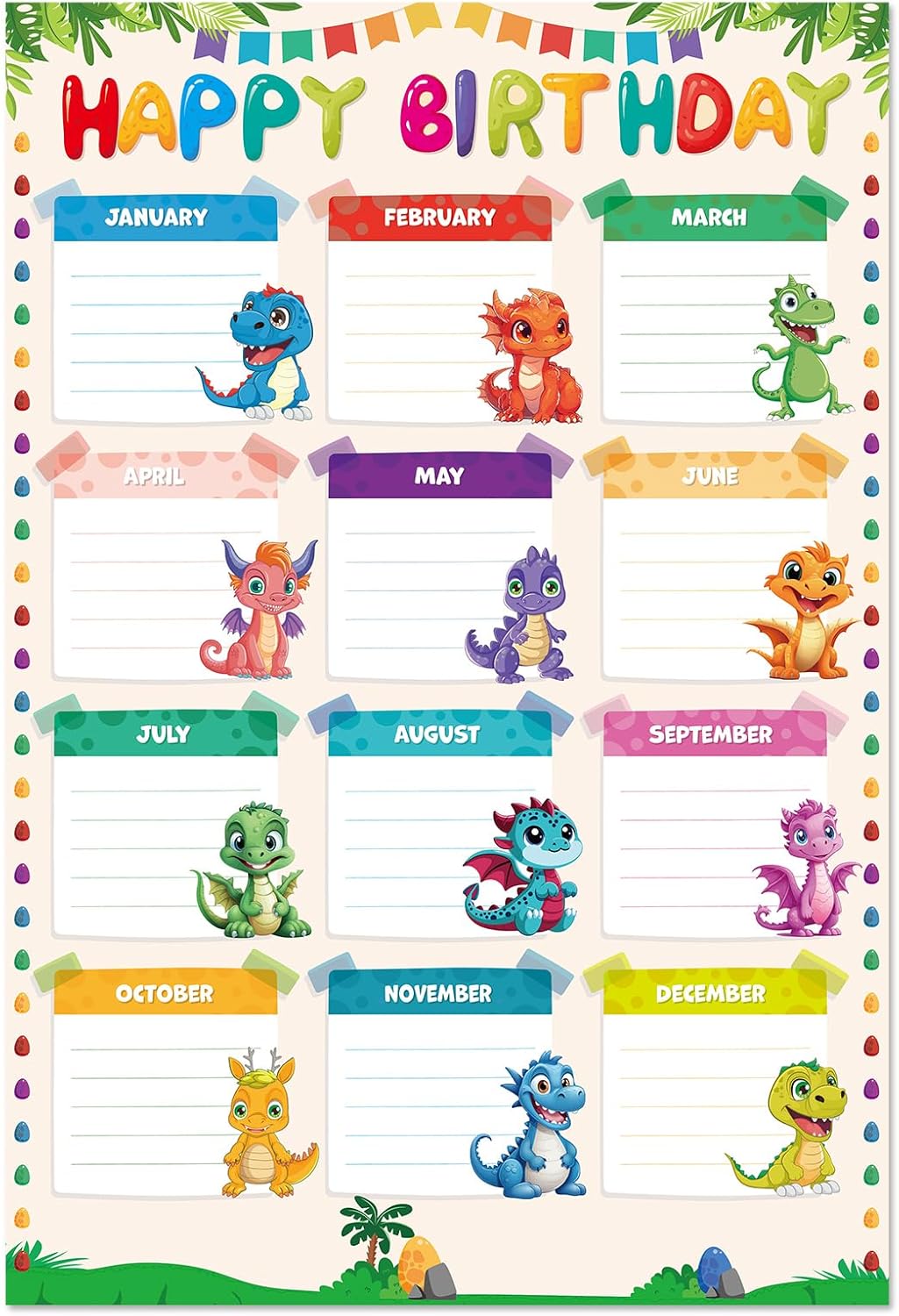 WhatSign Birthday Chart for Classroom - Dinosaur Birthday Poster ...