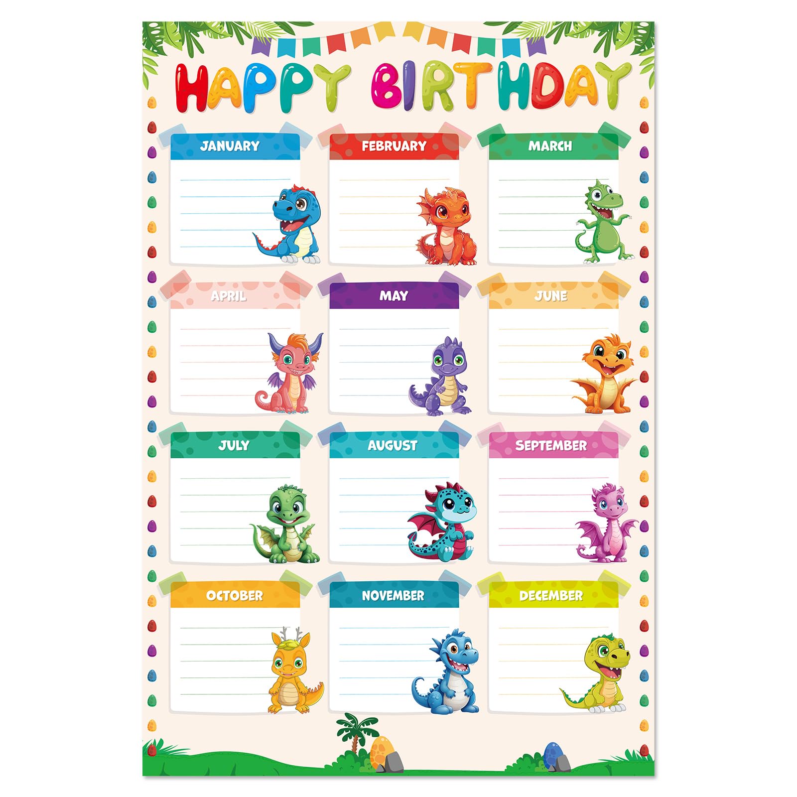 WhatSign Birthday Chart for Classroom - Dinosaur Birthday Poster ...