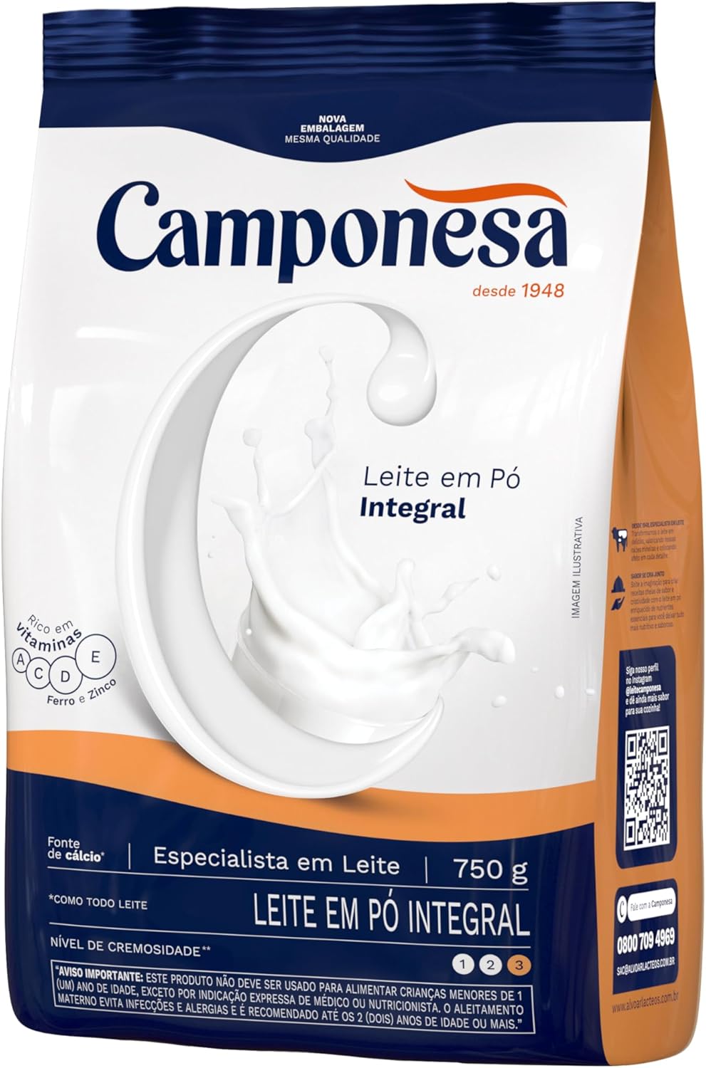 Camponesa - Leite em Pó Integral Rico em Vitaminas 750g | Amazon.com.br