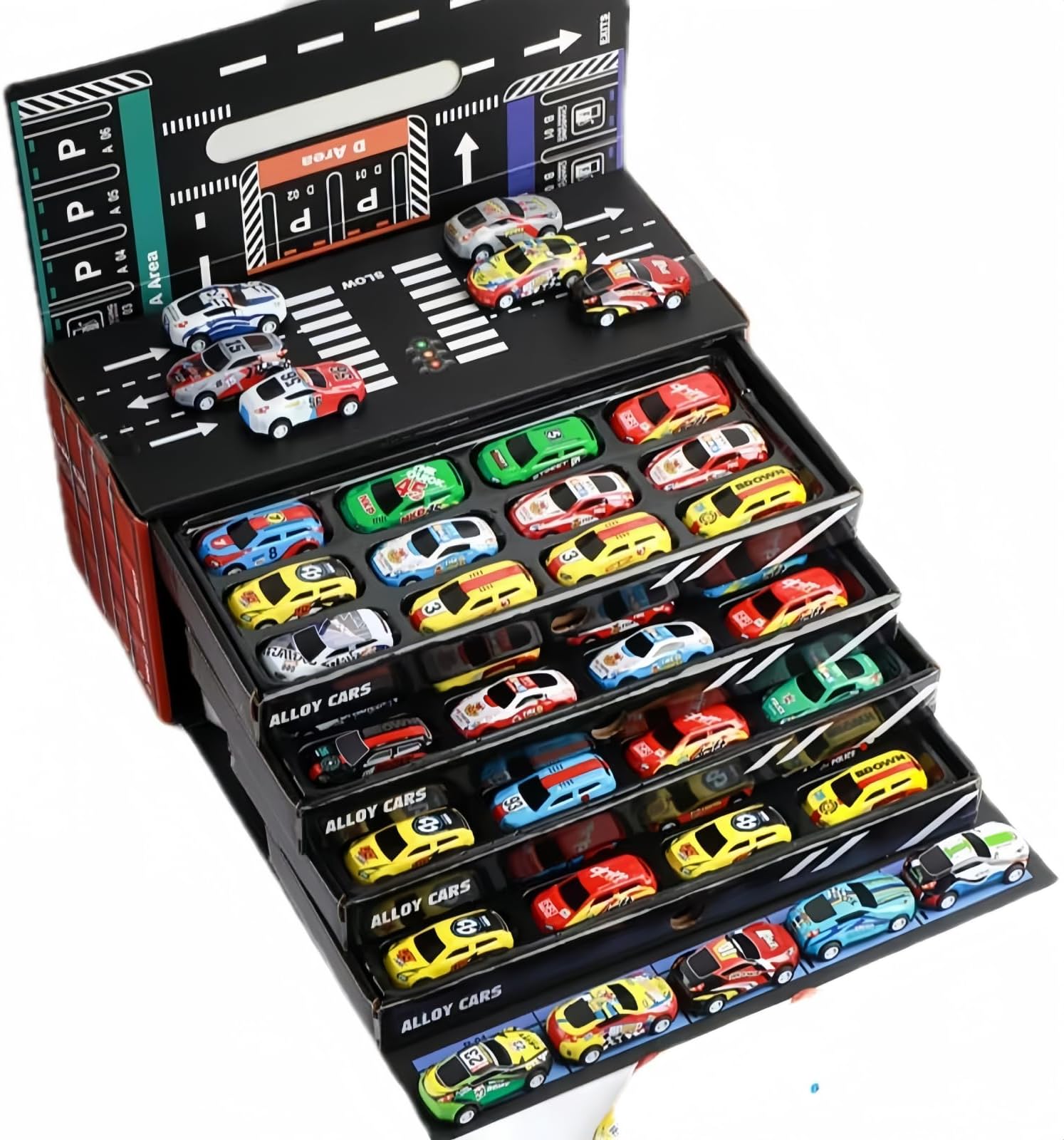 Toy Cars Collection Set with Storage Display Case, 48 Alloy Racing Cars ...