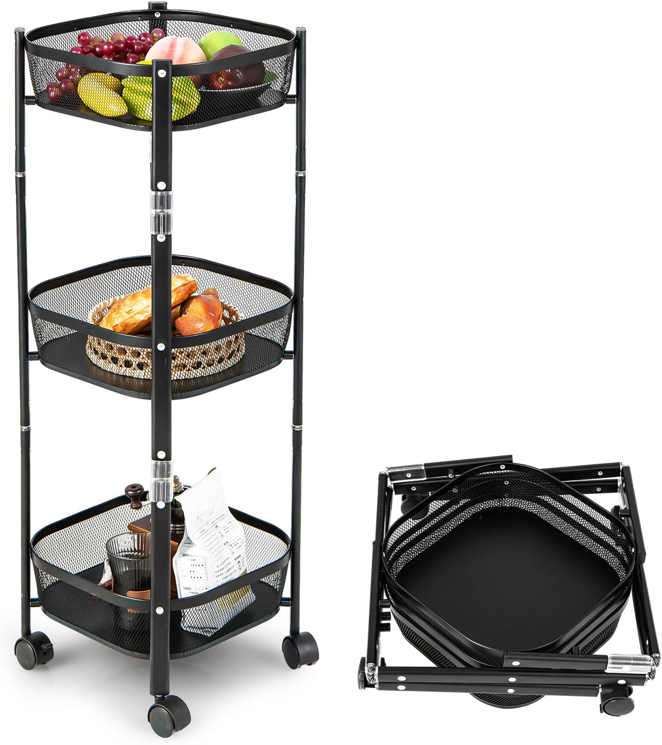 Amazon.com: GOFLAME 3-Tier Foldable Storage Cart, Rolling Fruit ...