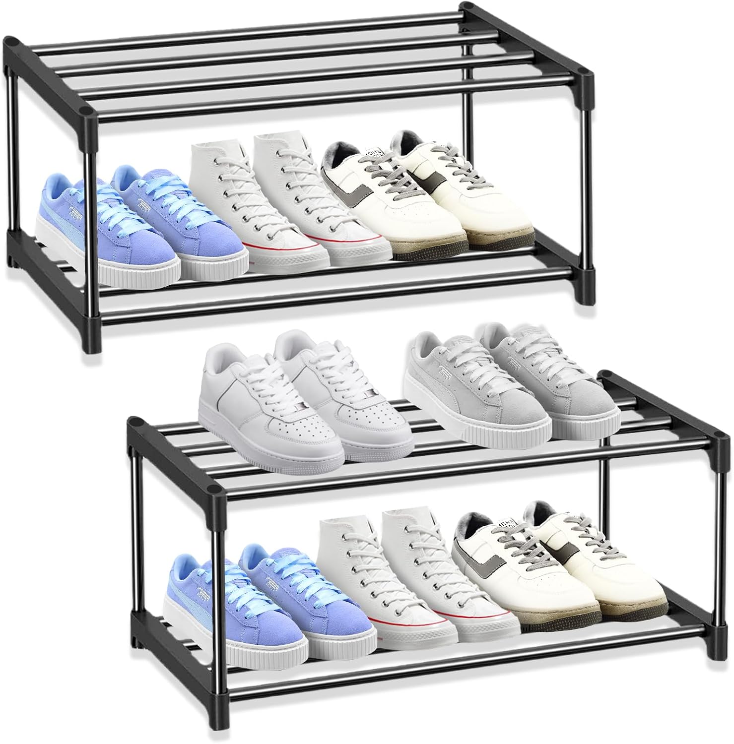 2-Tier Shoe Rack Small, Shoe Storage Organiser Set of 2, Metal Shoe ...