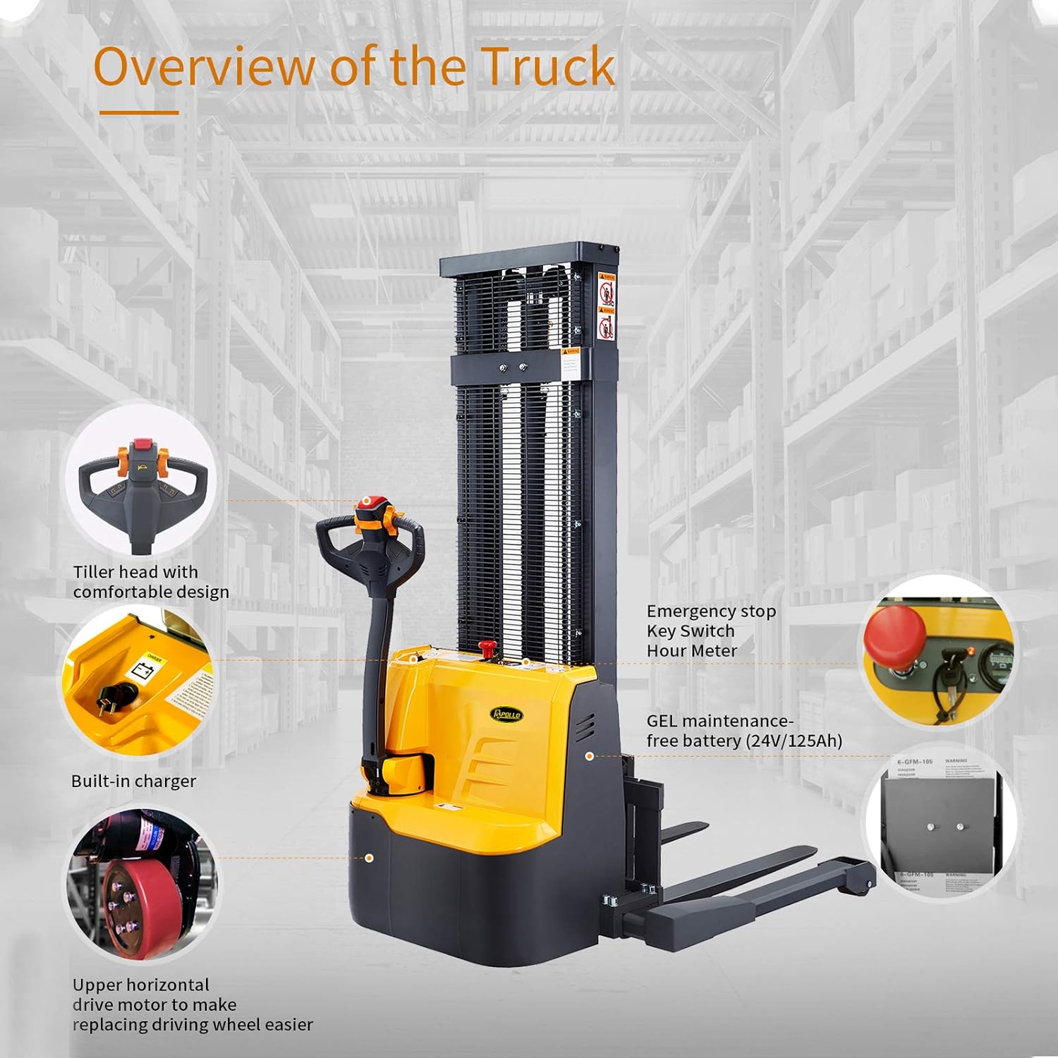 APOLLOLIFT Fully Powered Drive and Lift Electric Stacker with Straddle ...