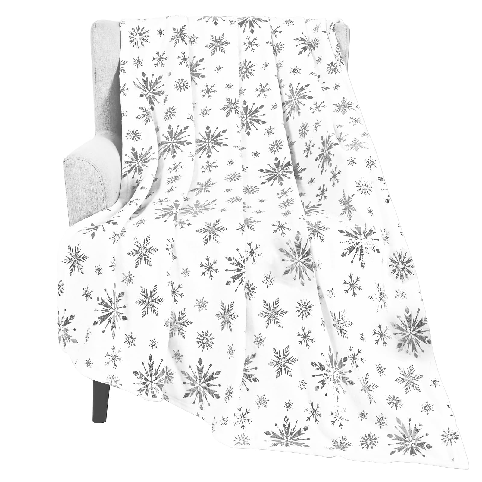 Amazon.com: Merry Christmas Throw Blanket, Silver Snowflake Foil Print ...
