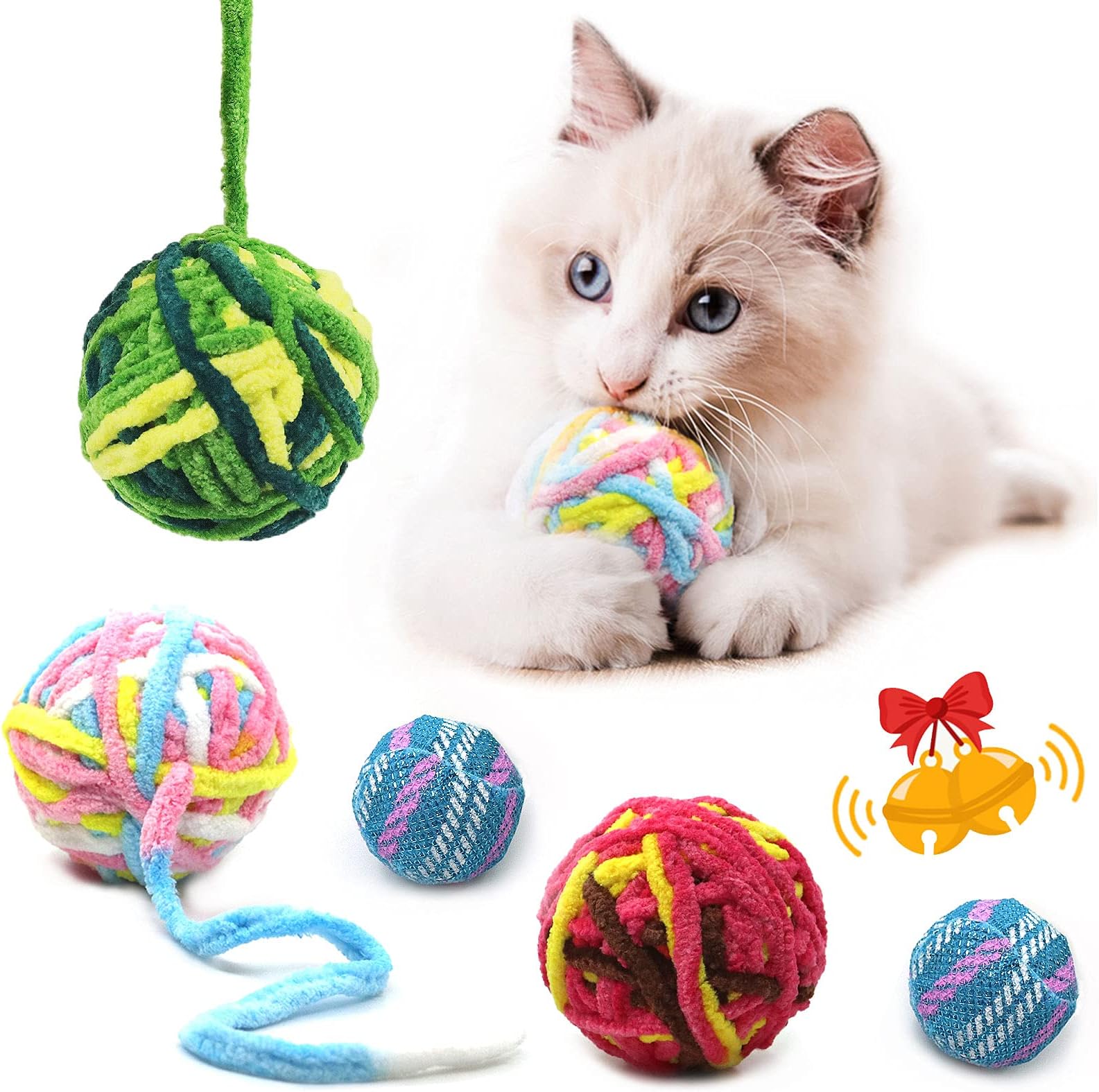 Amazon.com : BALLMIE Cat Toys Ball Furry Ball with Rattle Bell Catnip ...
