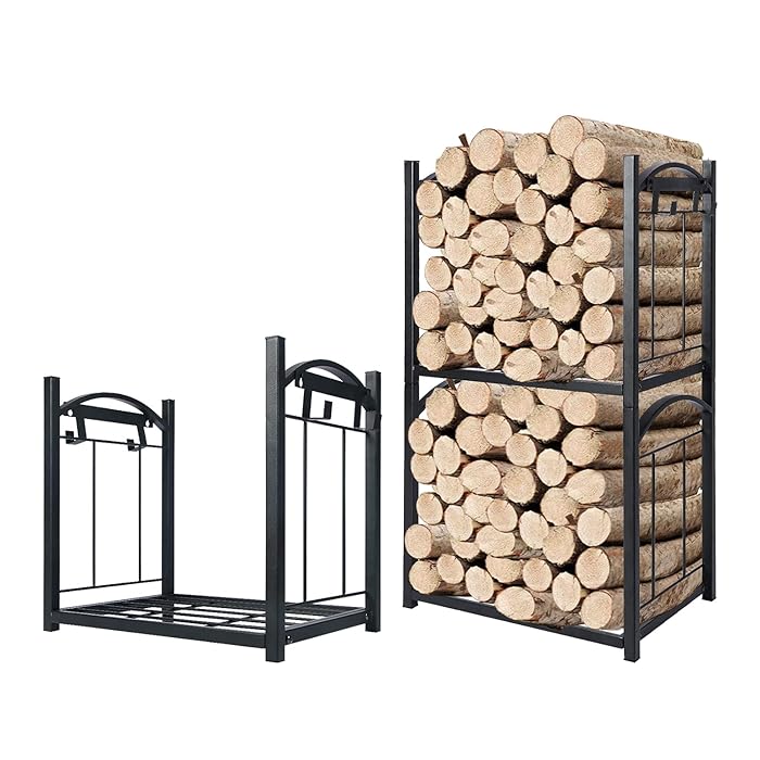 Buy Firewood rack outdoor 2 tier firewood holder indoor stacking ...