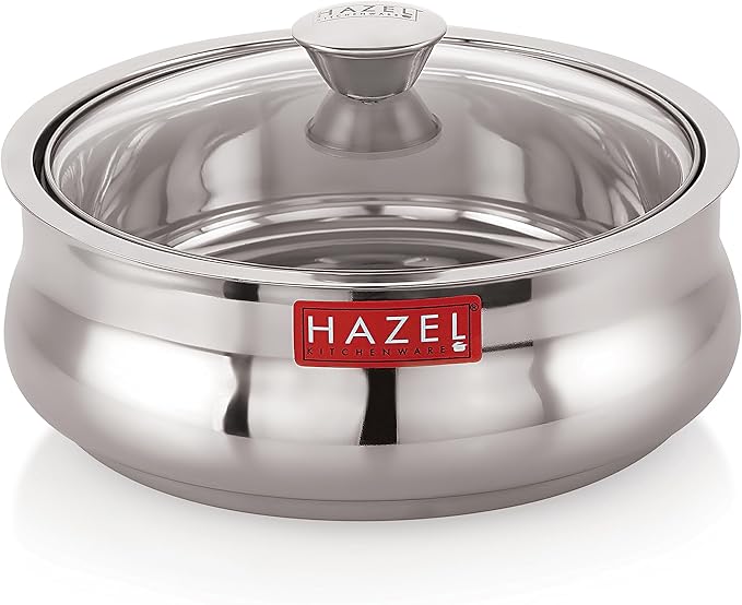 Amazon.com: HAZEL Stainless Steel Casserole for Roti with Glass Lid ...
