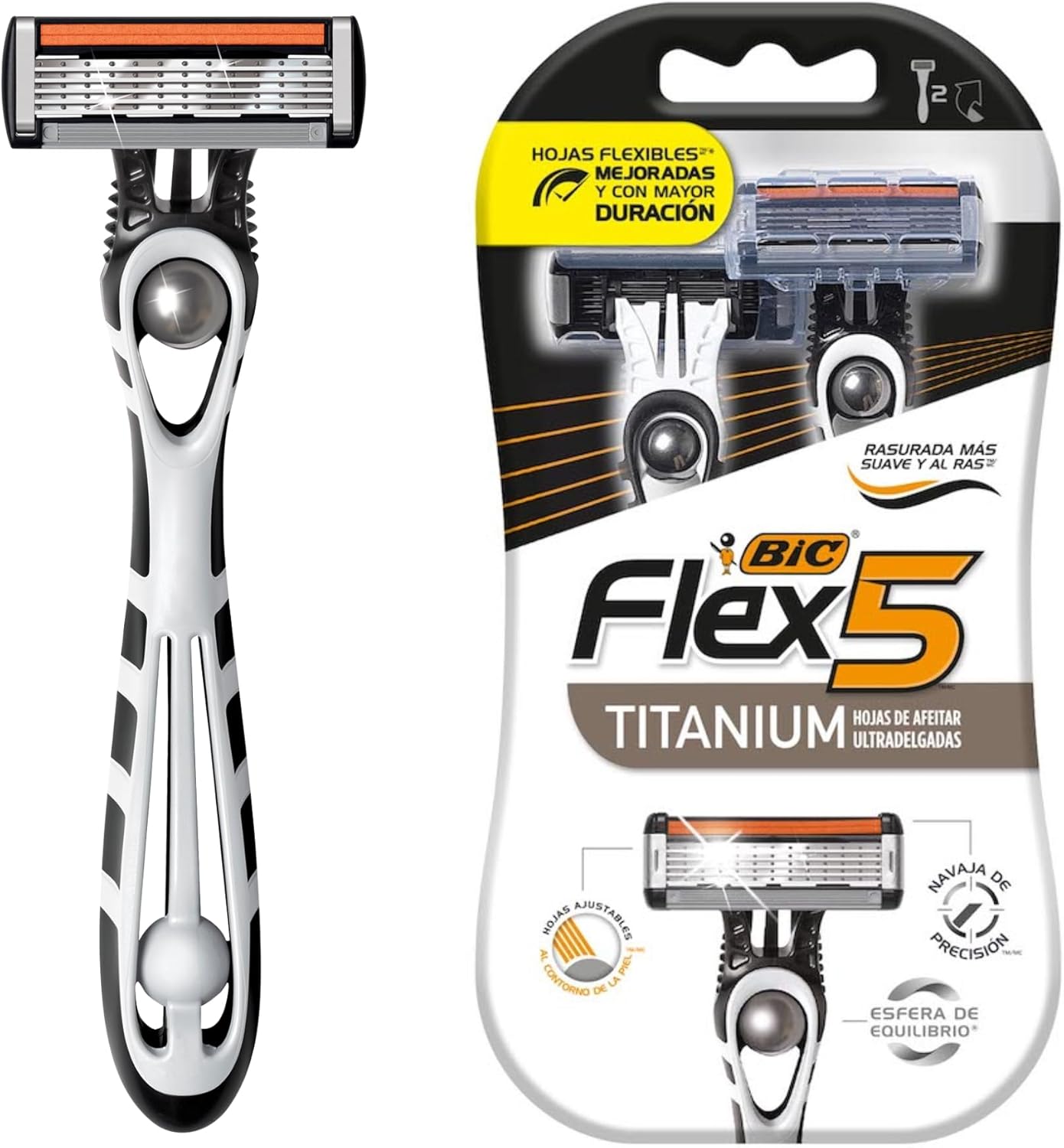 BIC, Rastrillo para Hombre, Flex 5, Hojas de Precisión, Esfera de ...