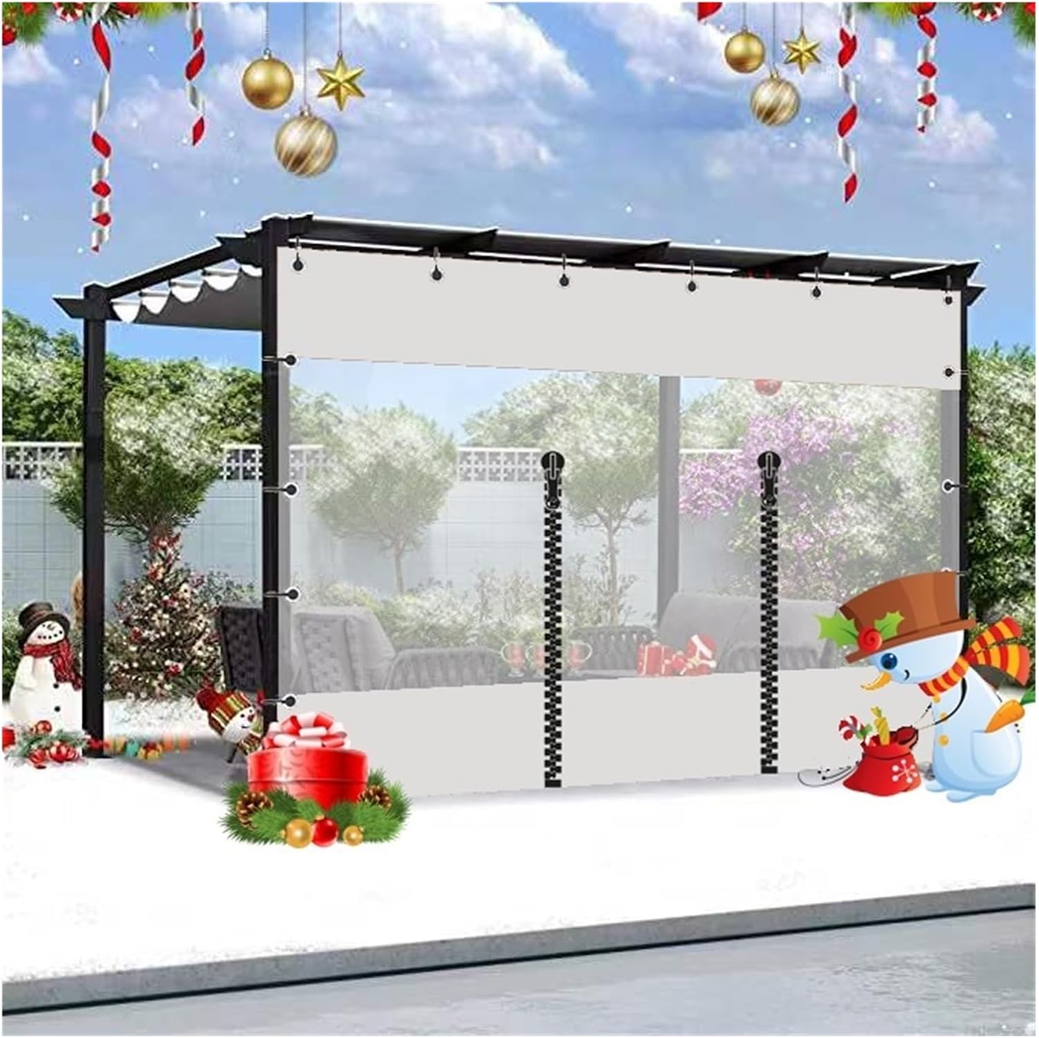 Amazon.com : AFGZQ Outdoor Clear Tarps Curtain with Clear Tarp Panel ...