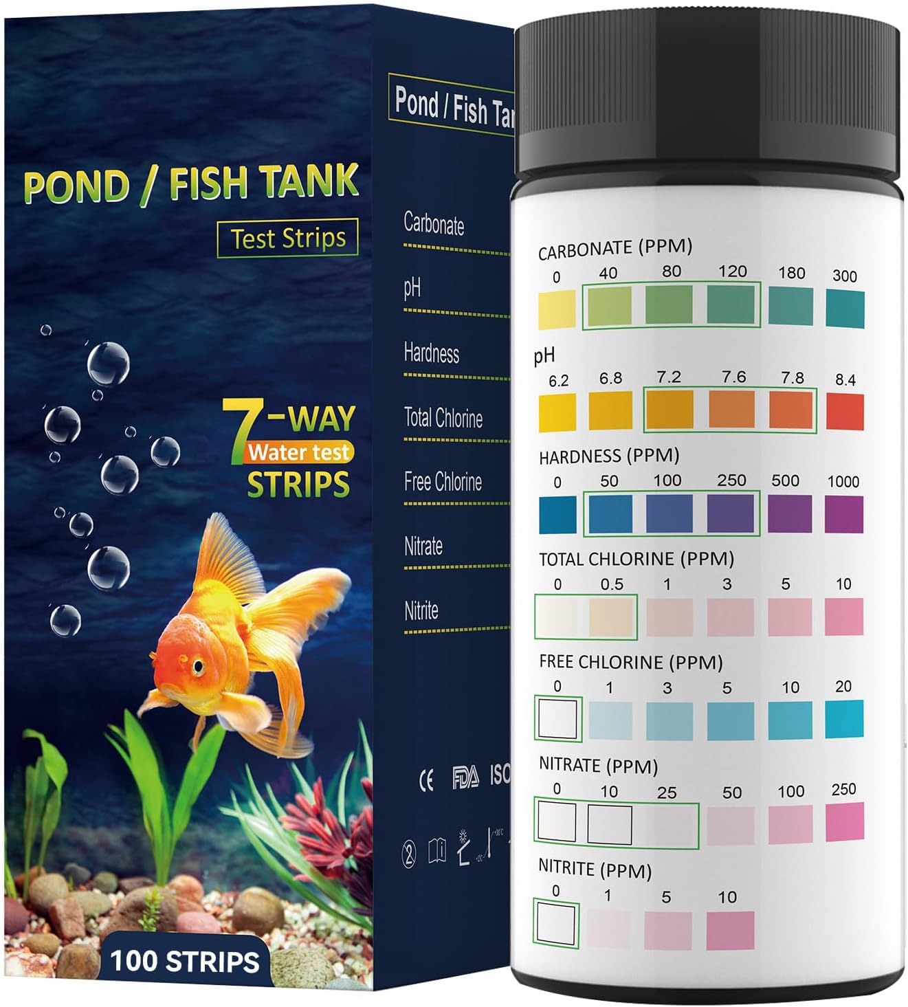 7 in 1 Aquarium Test Strips, 100 Strips Fish Tank Water Quality Test ...