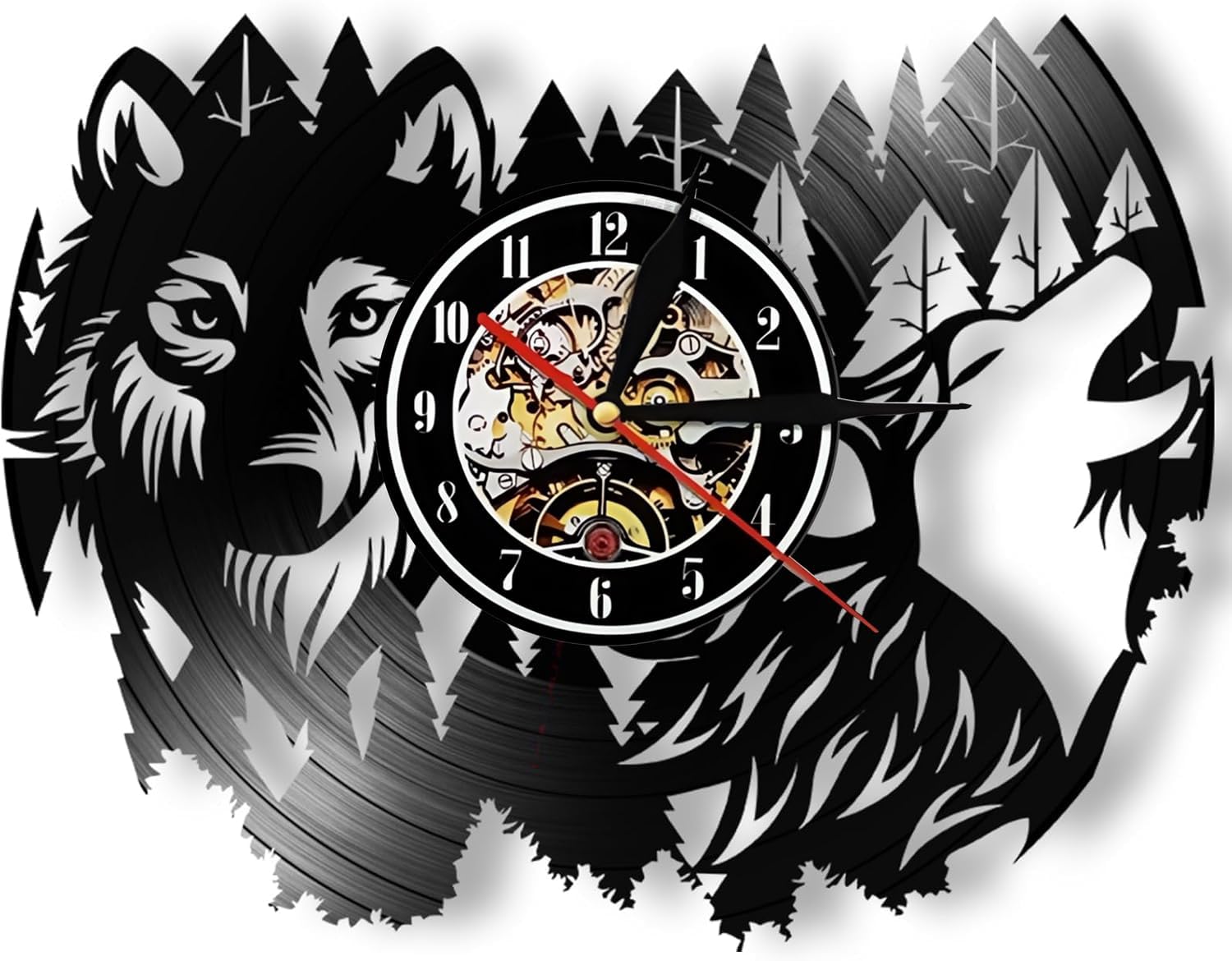 Amazon.com: Wolf Howling Wall Clock 12 - Mechanical Gear Movement with ...