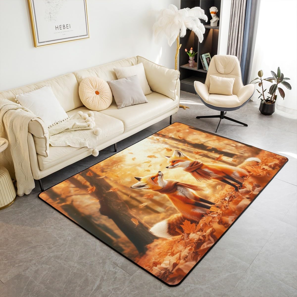 Homewish Autumn Fox Carpet Autumn Leaves Farmhouse Rug Forest Theme ...