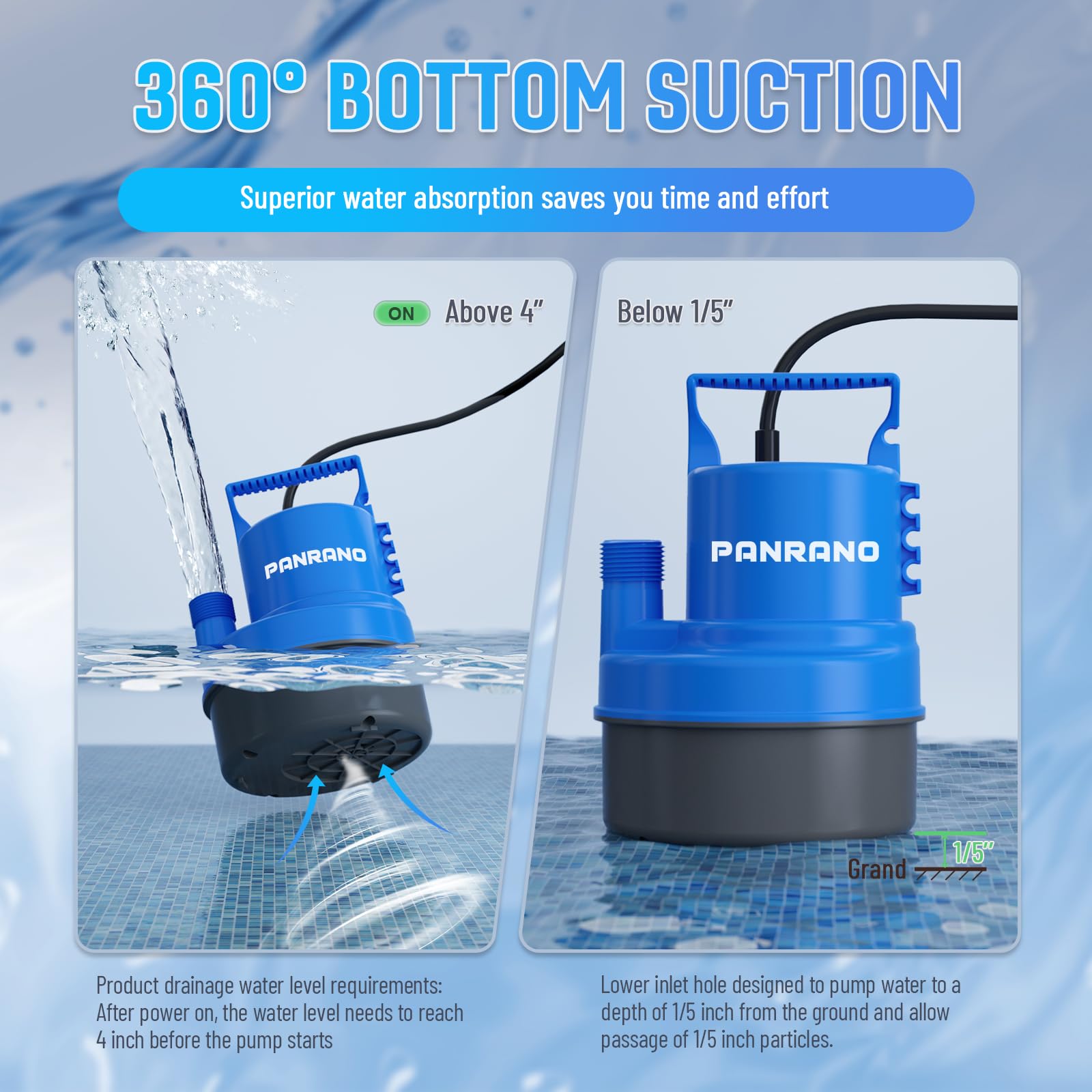 Snapklik.com : PANRANO 1/2 HP Submersible Water Pump 2900 GPH Portable ...