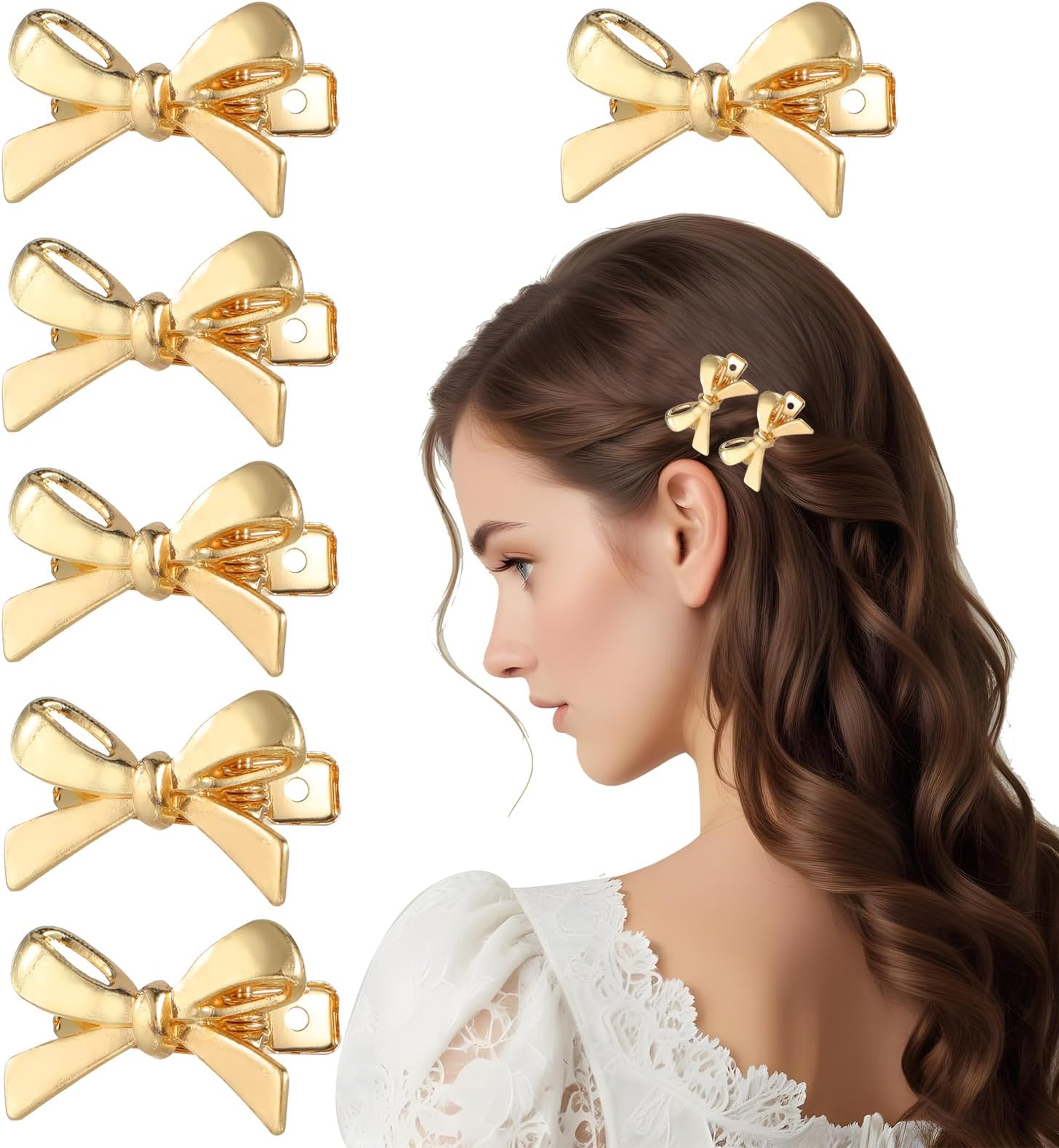 Amazon.com : 6pcs Gold Metal Side Bang Bow Hair Clips for Women, Mini ...